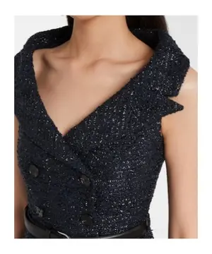 SELF-PORTRAIT Tie-waist Tweed Midi Dress