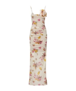 Blumarine Floral Appliqué Jersey Maxi Dress - Nude