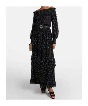 SELF-PORTRAIT Shirred Metallic-effect Off-shoulder Top