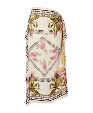 Blumarine Asymmetric Draped Printed Twill Midi Skirt