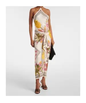 Blumarine Asymmetric Draped Printed Twill Midi Skirt