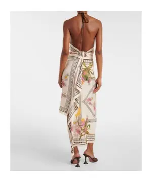 Blumarine Asymmetric Draped Printed Twill Midi Skirt