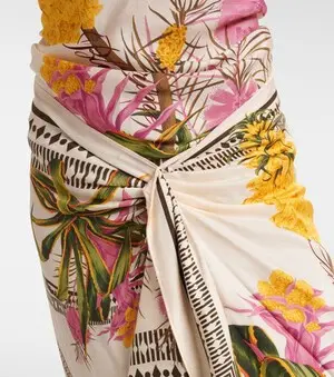 Blumarine Asymmetric Draped Printed Twill Midi Skirt