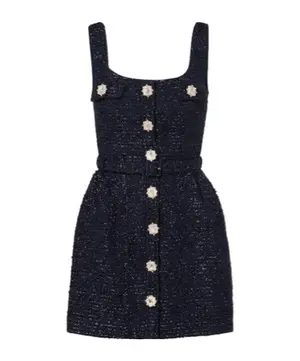 SELF-PORTRAIT Tie-waist Tweed Mini Dress - Black