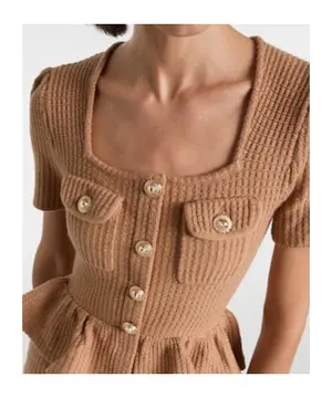 SELF-PORTRAIT Peplum Waffle-knit Midi Dress