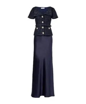 SELF-PORTRAIT Embellished Tweed Satin Maxi Dress - Black