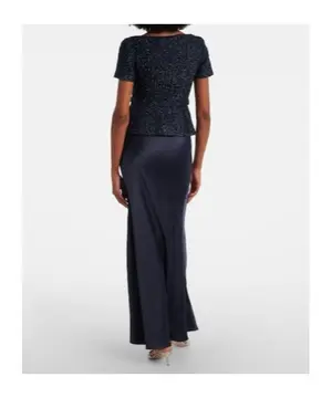 SELF-PORTRAIT Embellished Tweed Satin Maxi Dress