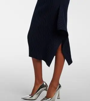 Stella McCartney Ribbed-knit Ruffled Cotton Midi Skirt