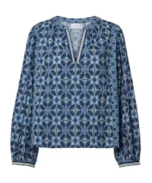 Velvet By Graham & Spencer Claudie Printed Cotton Blouse - Blue
