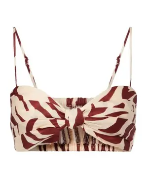 Johanna Ortiz Pleated Printed Linen Bra Top