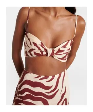 Johanna Ortiz Pleated Printed Linen Bra Top