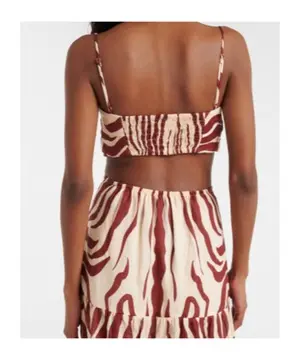 Johanna Ortiz Pleated Printed Linen Bra Top