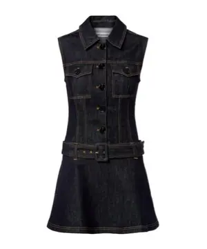 SELF-PORTRAIT Belted Denim Minidress - Black