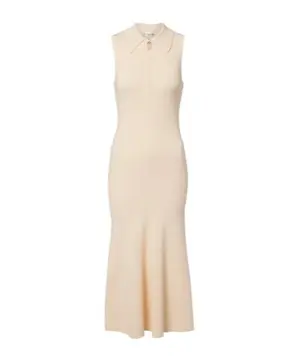 Victoria Beckham Ribbed-knit Midi Dress - Nude