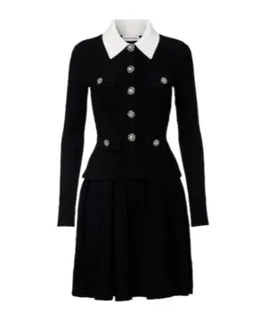 SELF-PORTRAIT Embellished Pleated Minidress - Black