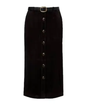 SELF-PORTRAIT Suede Midi Skirt - Black