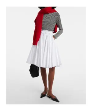 AMI Paris Corolla Gathered Cotton Midi Skirt