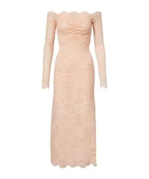 Rabanne Sequined Off-shoulder Lace Midi Dress