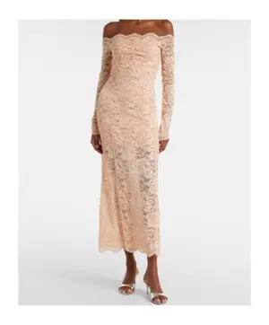 Rabanne Sequined Off-shoulder Lace Midi Dress