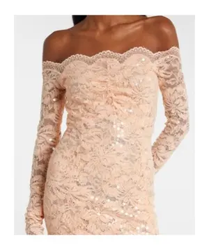 Rabanne Sequined Off-shoulder Lace Midi Dress