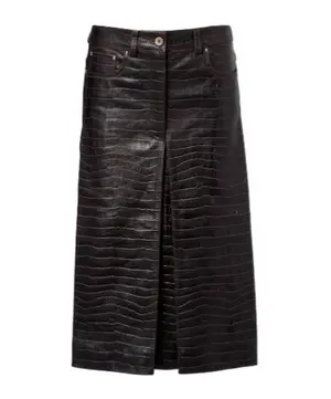 Rabanne Pleated Croc-effect Leather Midi Skirt - Black