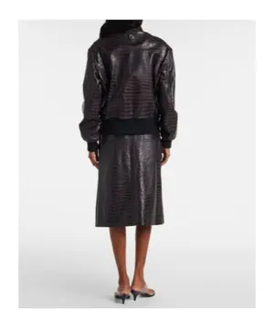 Rabanne Pleated Croc-effect Leather Midi Skirt
