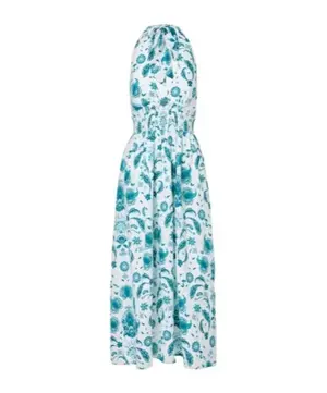 Heidi Klein Kos Paisley Shirred Linen Maxi Dress - Blue
