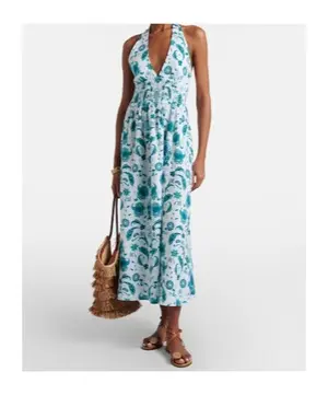 Heidi Klein Kos Paisley Shirred Linen Maxi Dress