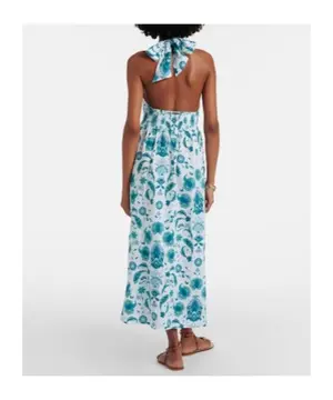 Heidi Klein Kos Paisley Shirred Linen Maxi Dress