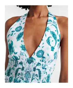Heidi Klein Kos Paisley Shirred Linen Maxi Dress