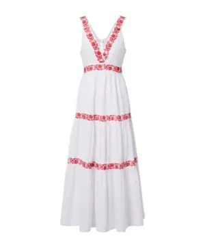 Heidi Klein Petalia Embroidered Cotton Maxi Dress - White