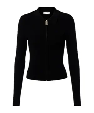 Victoria Beckham Ribbed-knit Zip-up Top - Black