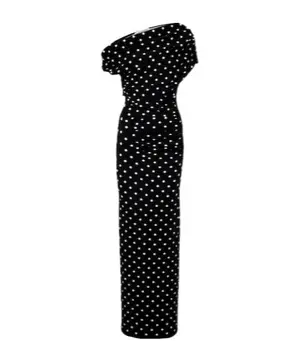 SELF-PORTRAIT Polka-dot Asymmetric Maxi Dress - Black
