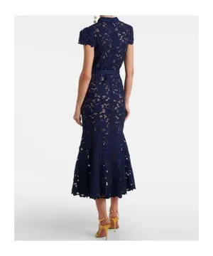 SELF-PORTRAIT Belted Lace Midi Dress