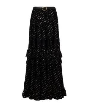 SELF-PORTRAIT Lace-trimmed Polka-dot Chiffon Maxi Skirt - Black