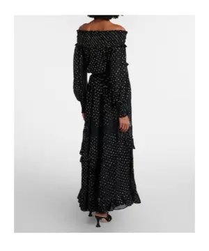 SELF-PORTRAIT Belted Lace-trimmed Polka-dot Chiffon Maxi Skirt