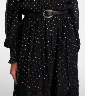 SELF-PORTRAIT Belted Lace-trimmed Polka-dot Chiffon Maxi Skirt