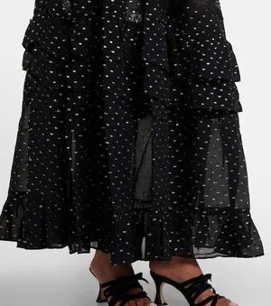 SELF-PORTRAIT Belted Lace-trimmed Polka-dot Chiffon Maxi Skirt