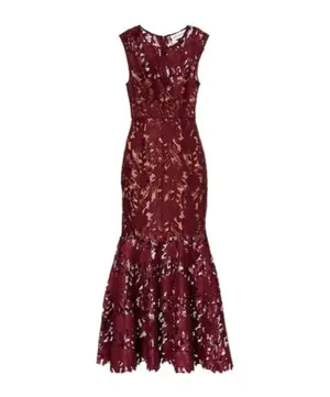 SELF-PORTRAIT Floral Lace Midi Dress - Brown