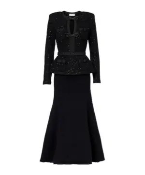 SELF-PORTRAIT Sequined Peplum Maxi Dress - Black