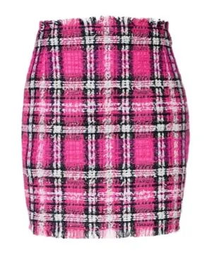 Balmain Checked Cotton And Wool-blend Tweed Miniskirt - Pink