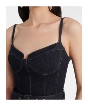 SELF-PORTRAIT Belted Denim Bustier Dress