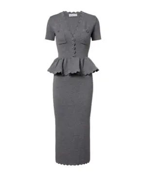 SELF-PORTRAIT Scalloped Peplum Midi Dress - Black