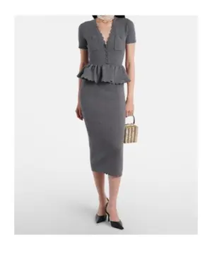 SELF-PORTRAIT Scalloped Peplum Midi Dress