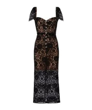 SELF-PORTRAIT Embellished Cotton-blend Lace Midi Dress - Black