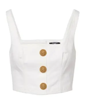 Balmain Denim Crop Top - Brown