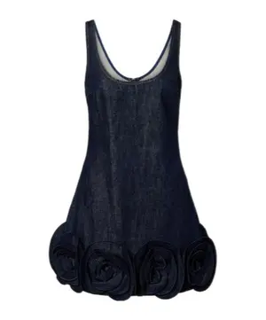 SELF-PORTRAIT Floral-appliqué Denim Minidress - Black
