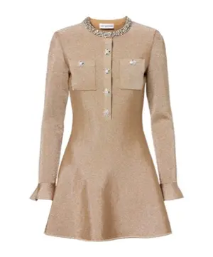 SELF-PORTRAIT Crystal-embellished Lamé Minidress - Nude