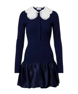 SELF-PORTRAIT Waffle-knit Minidress - Black