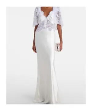SELF-PORTRAIT Lace-trimmed Satin Gown